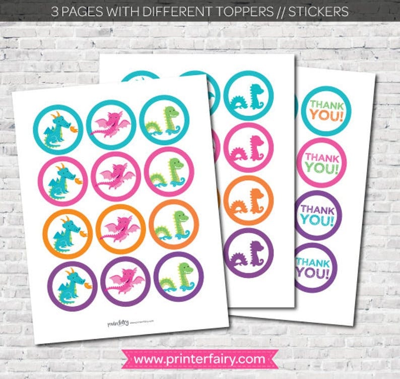 Dragon Printable Toppers Dragon Printable Stickers Dragon | Etsy