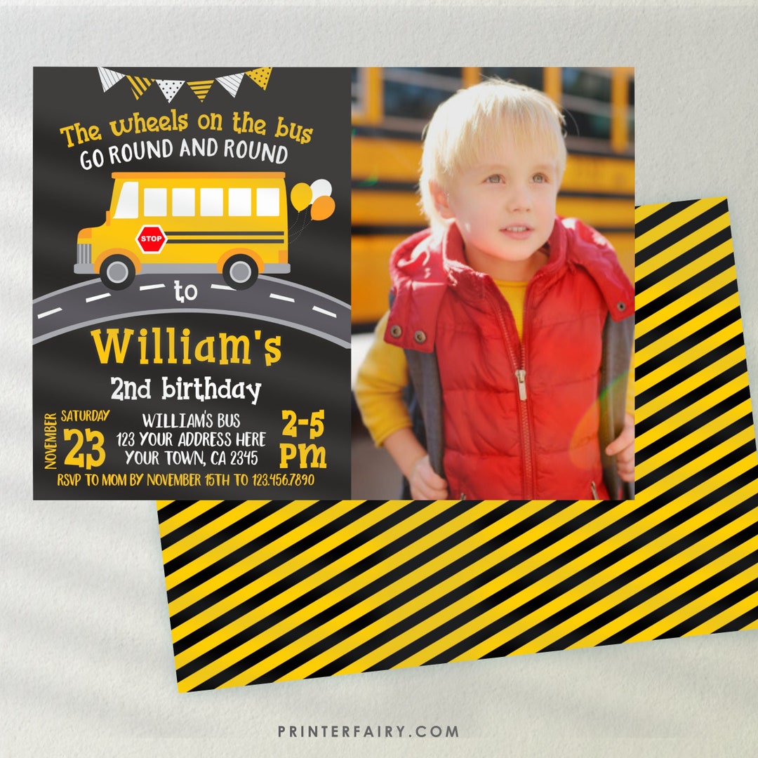 Wheels on the Bus Invitation With Picture, EDITABLE, School Bus ...