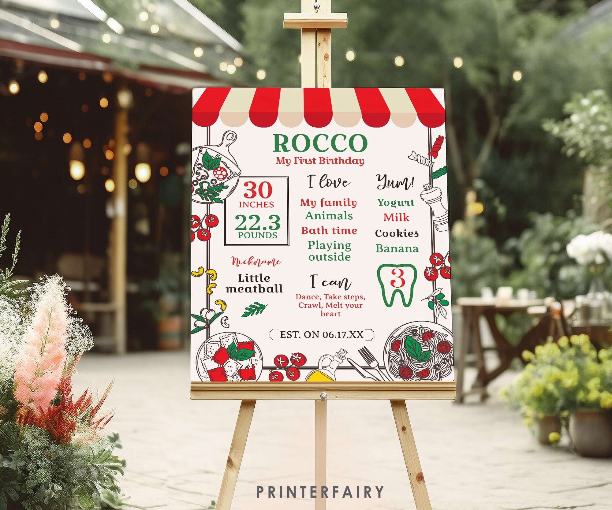 Italian 1st Party Milestones Board, Pizza First Birthday Party ...