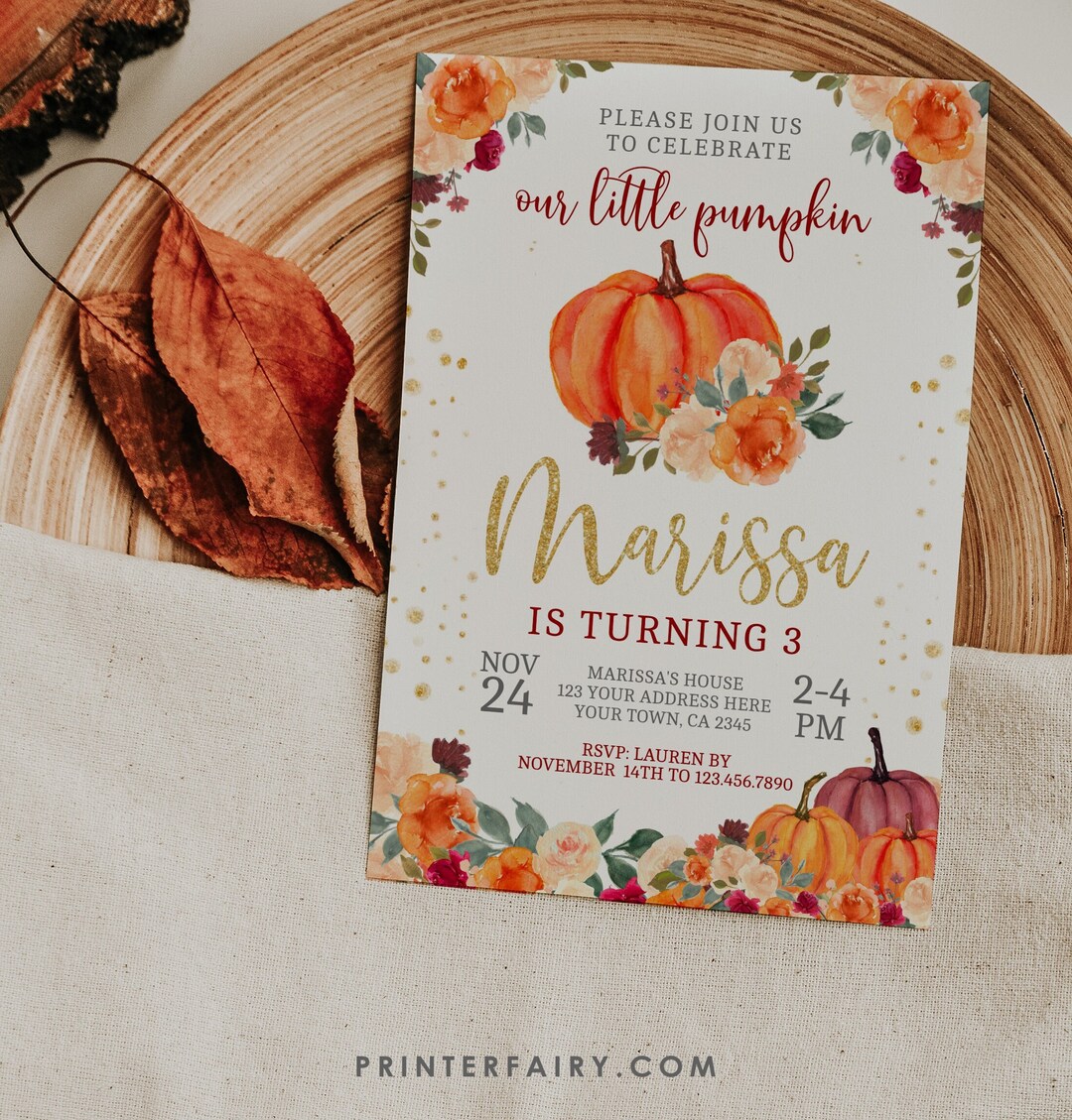 Little Pumpkin Birthday Invitation EDITABLE Autumn Birthday Party ...