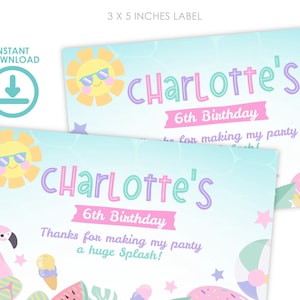 Pool Birthday Party Gable Box Label, EDITABLE, Summer Birthday Party ...