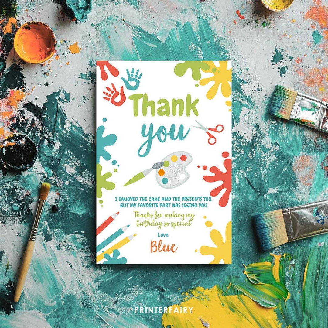Art Birthday Thank You Card, Editable Paint Party (digital Item) - Etsy