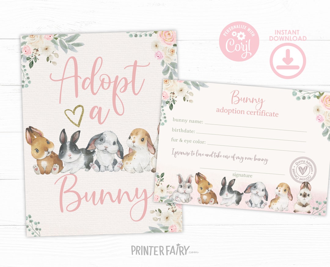 Bunny Adoption, EDITABLE, Bunny Adoption Certificate, Bunny Adoption ...