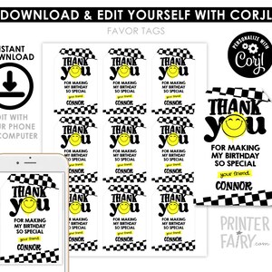 One Happy Dude Favor Tags, EDITABLE Tag, Smiley Thank You Tags, Smiley ...