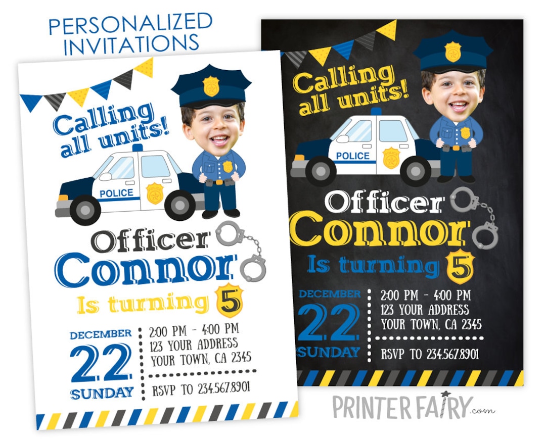 Personalized Police Birthday Invitation, Photo Invitation (digital) - Etsy
