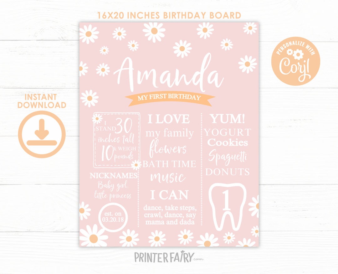 Daisy Milestones Board, EDITABLE Daisy Birthday Party, Floral Birthday ...