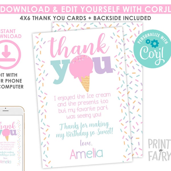 Ice Cream Thank You Cards - Etsy