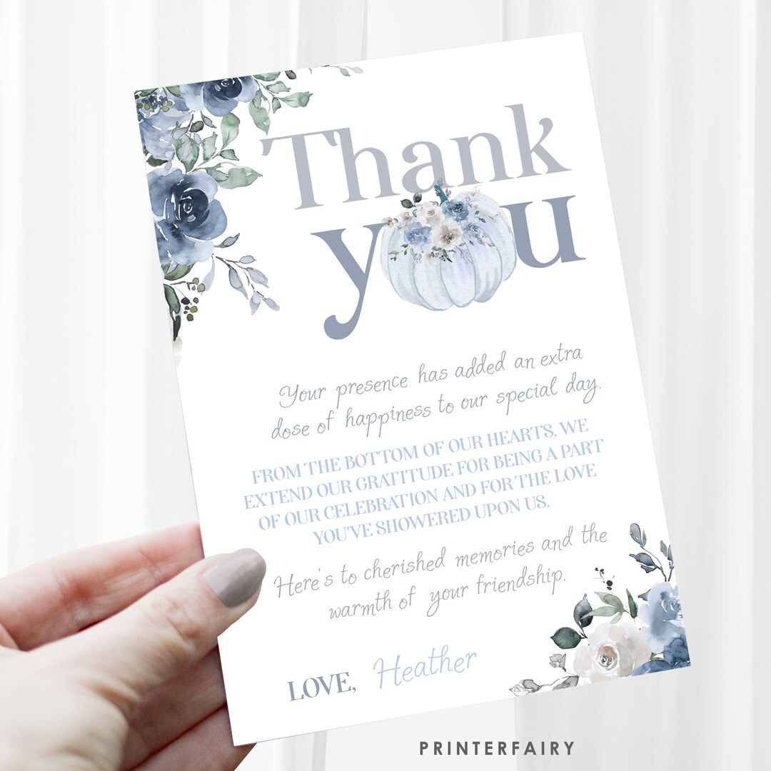 Dusty Blue Thank You Notes for Bridal & Baby Showers or Birthdays ...