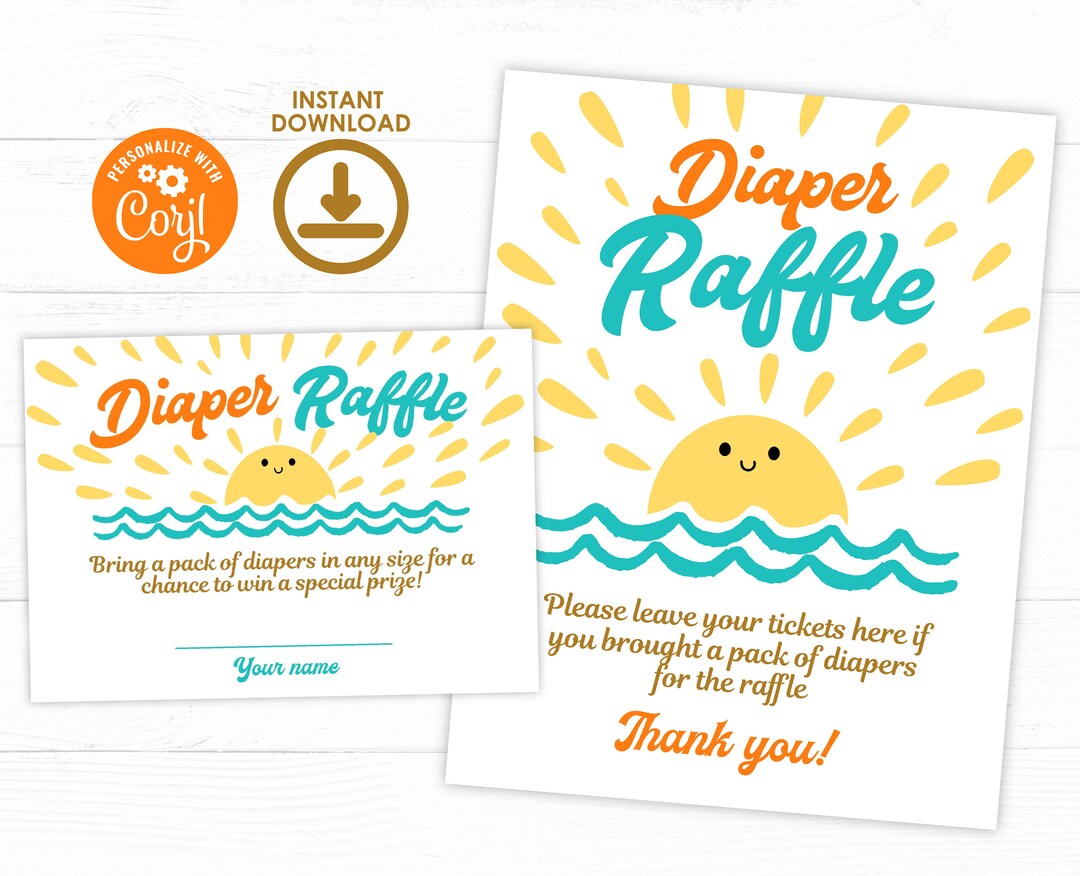 Here Comes the Sun Diaper Raffle, Instant Download, Baby Shower Games ...