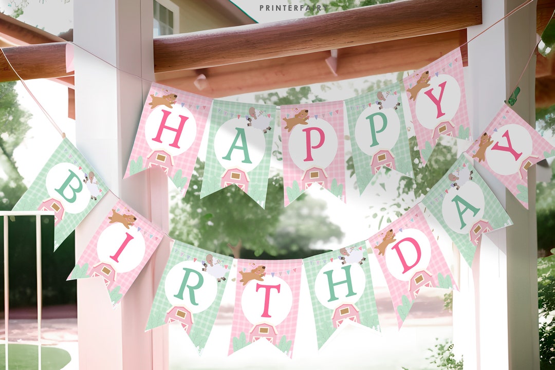 Farm Birthday Party Banner, Cute Farm Animals, Farm Birthday Bunting ...