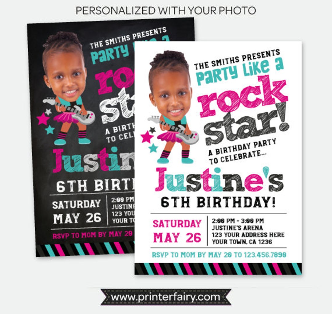 Rock Star Girl Invitation With Picture, Rock Invitations, Rockstar ...