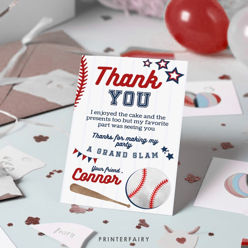 Editable Baseball Thank You Card, Sports Birthday (digital Item) - Etsy