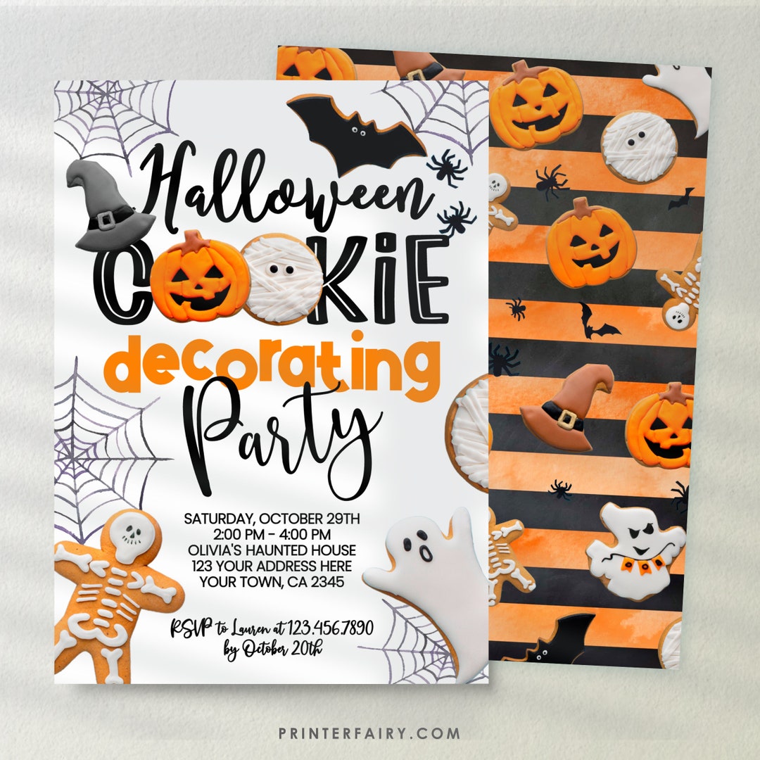 Halloween Cookie Decorating Party Invitation Pumpkin Ghost Witch Bat ...