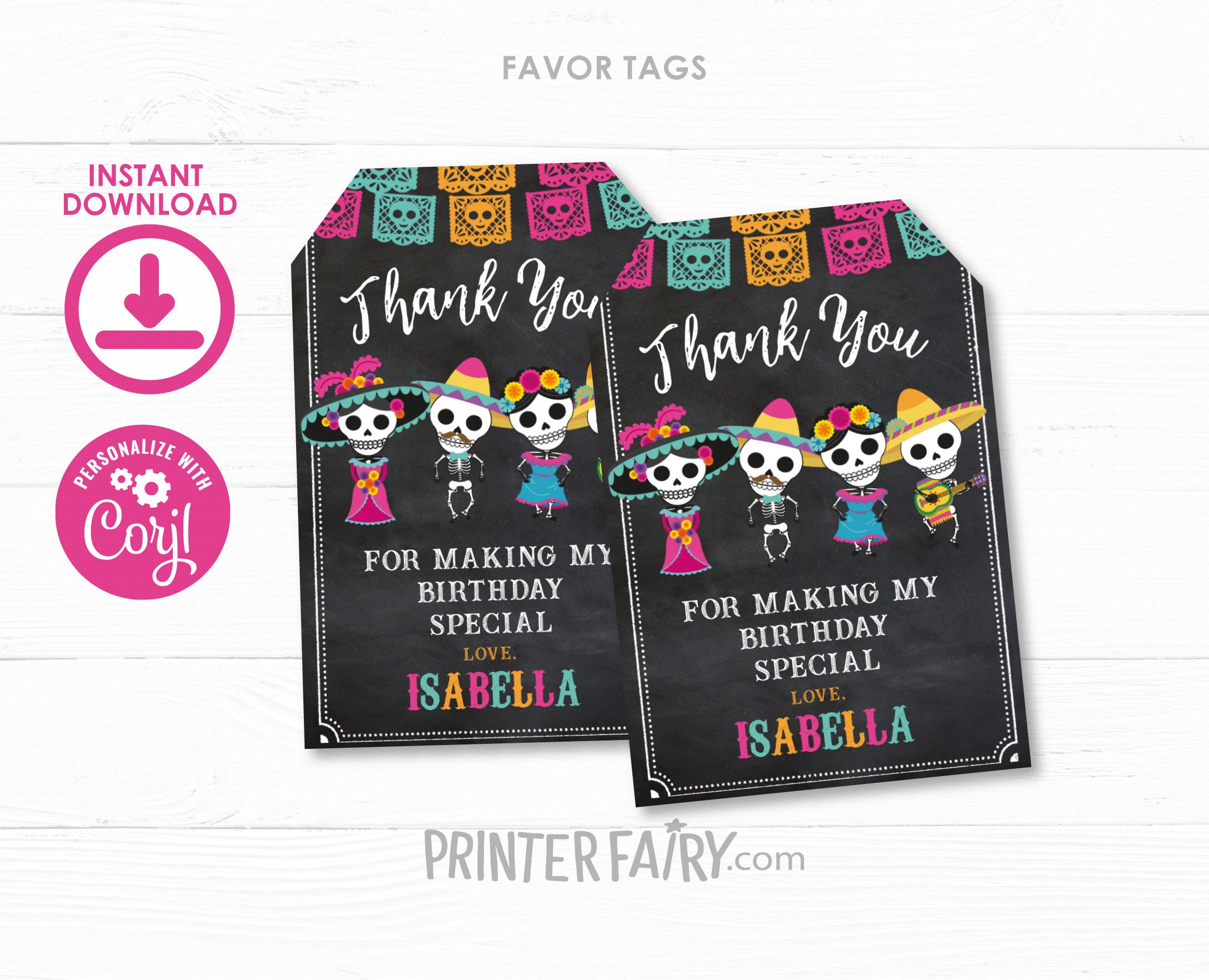 Day of the Dead Favor Tags Dia De Los Muertos Thank You Tags - Etsy