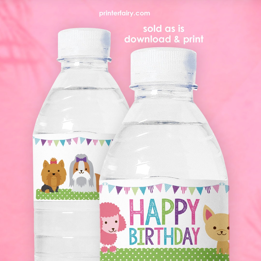 Puppy Water Bottle Labels, Pet Adoption Birthday Party, Puppy Birthday ...