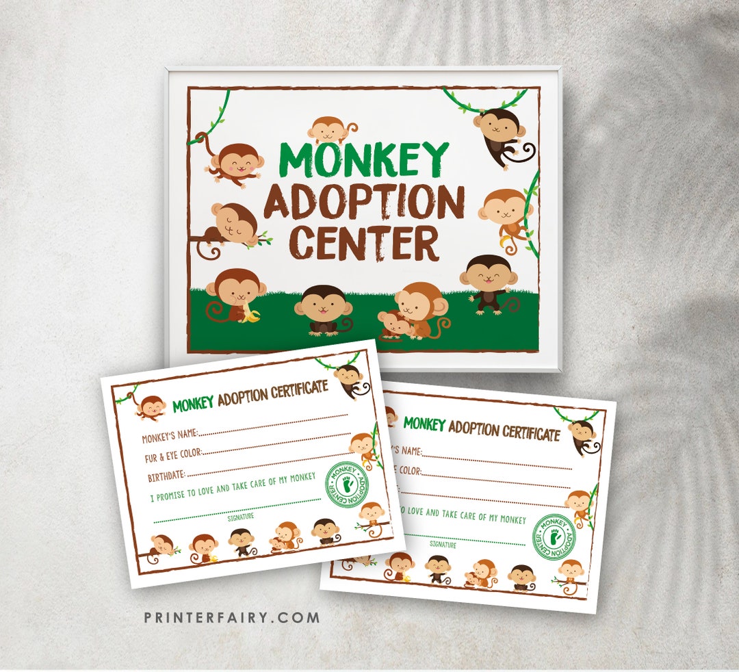 Monkey Adoption Center, Monkey Birthday Party, Monkey Sign, Pet ...