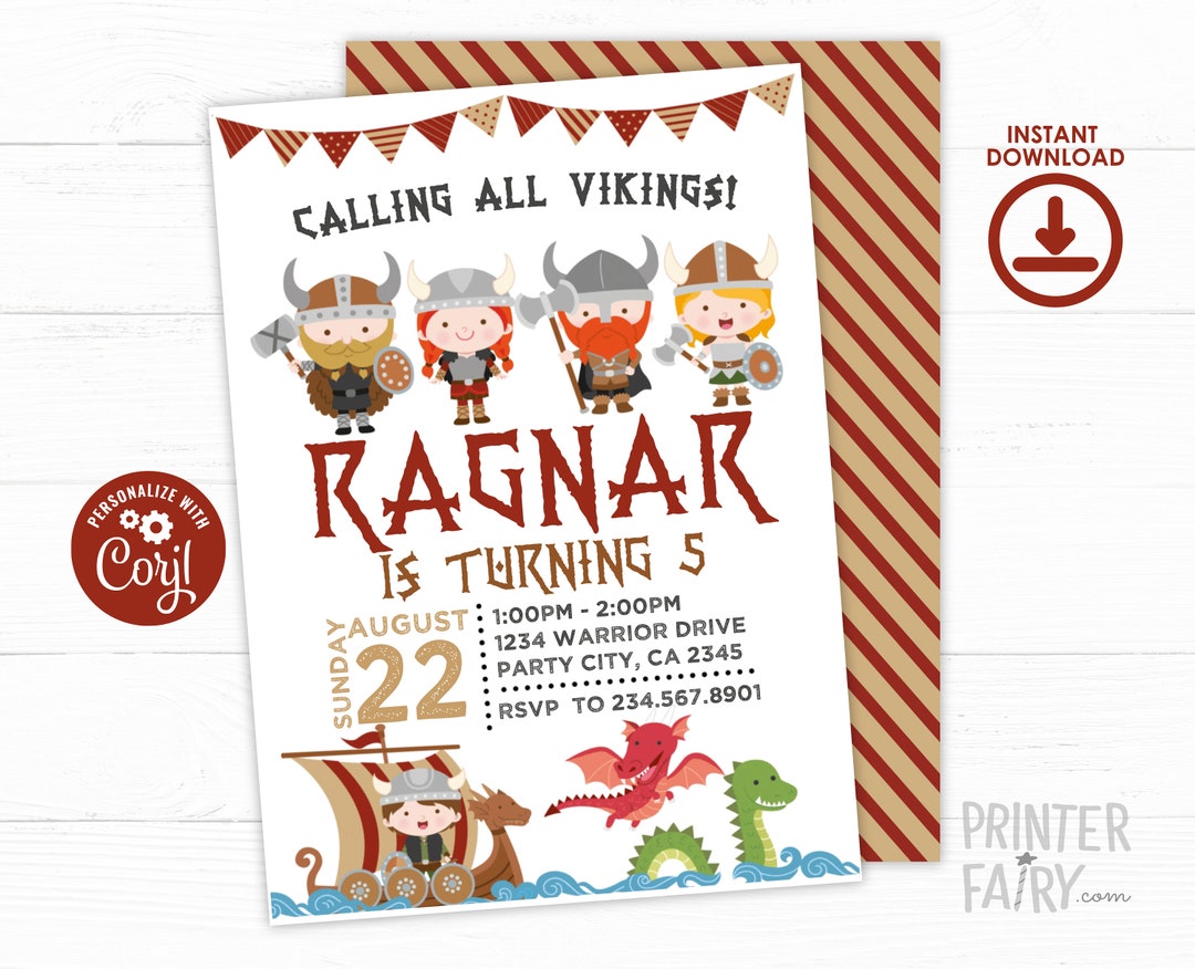 Viking Birthday Invitation EDITABLE Dragon Birthday - Etsy