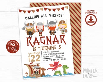 Viking Birthday Invitation EDITABLE Dragon Birthday - Etsy