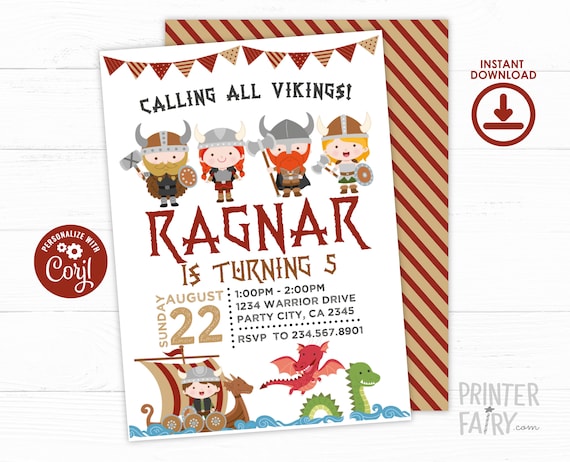 Viking Birthday Invitation EDITABLE Dragon Birthday - Etsy