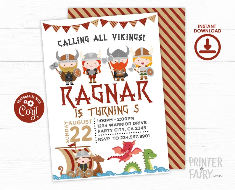 Viking Birthday Invitation EDITABLE Dragon Birthday - Etsy