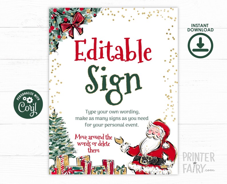 Editable Christmas Party Sign, Printable Dinner Decor (instant Download ...