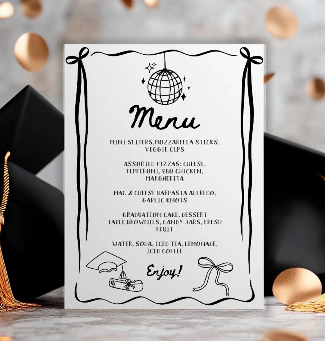 Graduation Party Menu, Editable Template, College Graduation Decor ...