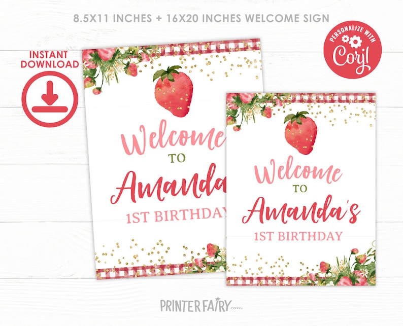 Strawberry Welcome Sign Editable Strawberry Sign Fruit - Etsy