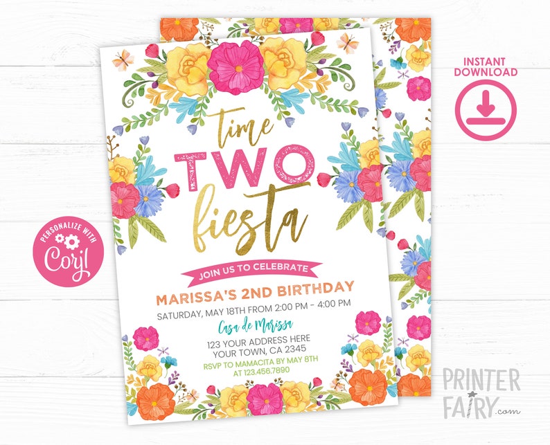 Fiesta 2nd Birthday Invitation Time Two Fiesta EDITABLE - Etsy