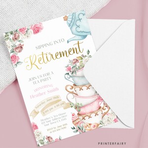 Tea Party Retirement Invitation, Floral Printable Invite (editable) - Etsy