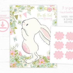 Pin the Tail on the Bunny Game, Spring Birthday Party Activity (instant ...