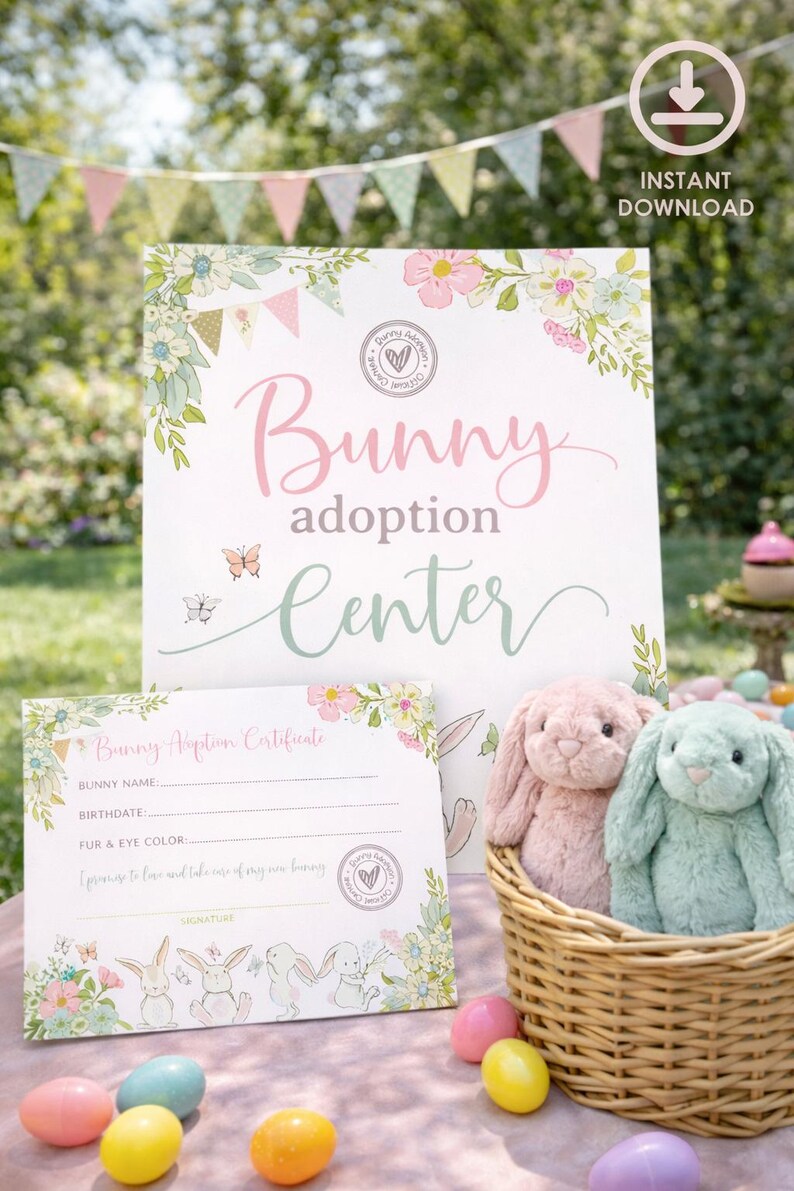 Bunny Adoption Sign and Certificate EDITABLE Templates, Easter Pet ...