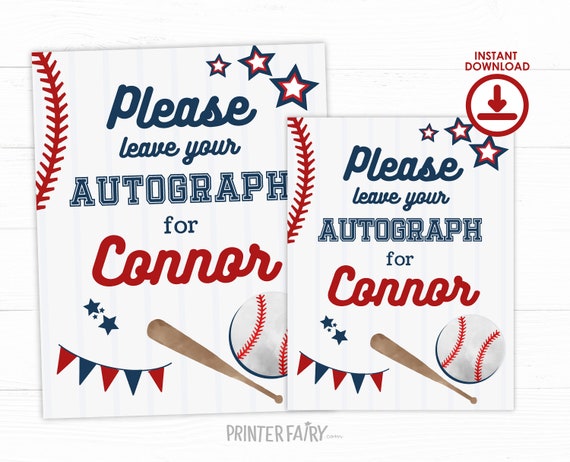 Baseball Table Sign, EDITABLE, Leave your Autograph Sign, Baseball ...
