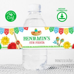 Editable Fiesta Birthday Water Bottle Labels, Mexican Party Decorations ...