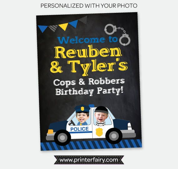 Cops and Robbers Welcome Sign With Photo 1 or 2 Children - Etsy