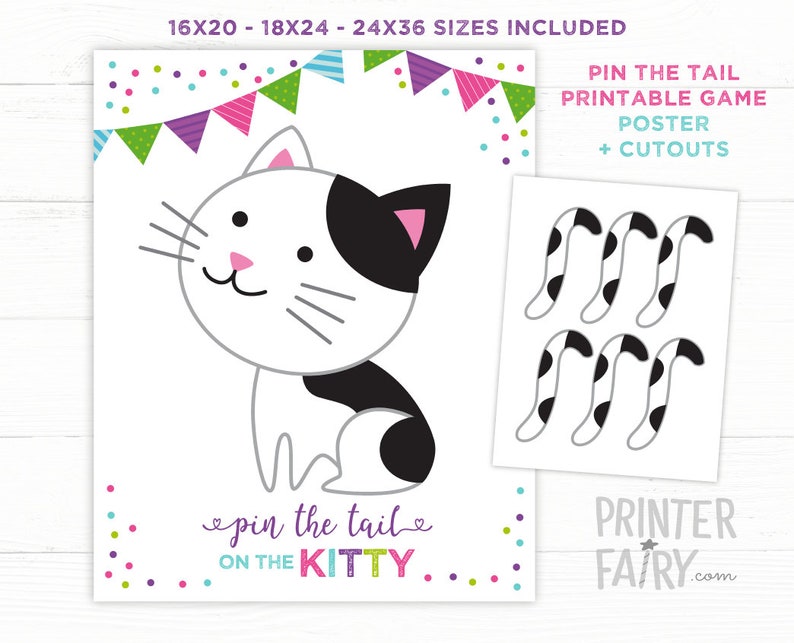 Pin the Tail Printable Game Kitty Cat Party Games Adopt a - Etsy