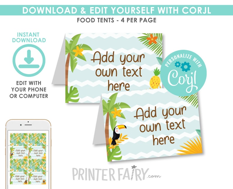 Luau Food Tents, EDITABLE, Hawaiian Food Labels, Beach Birthday Party ...