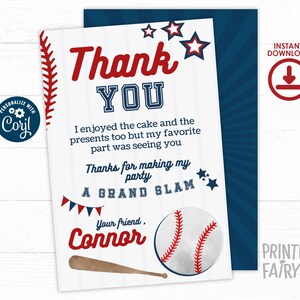 Editable Baseball Thank You Card, Sports Birthday (digital Item) - Etsy