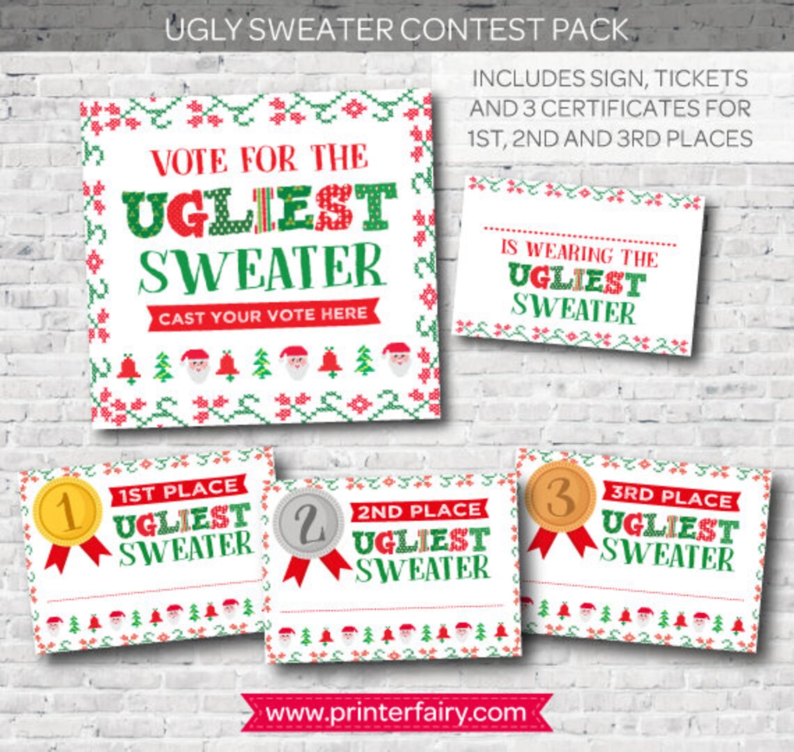 Ugly Sweater Contest Printables Holiday Party Christmas Etsy