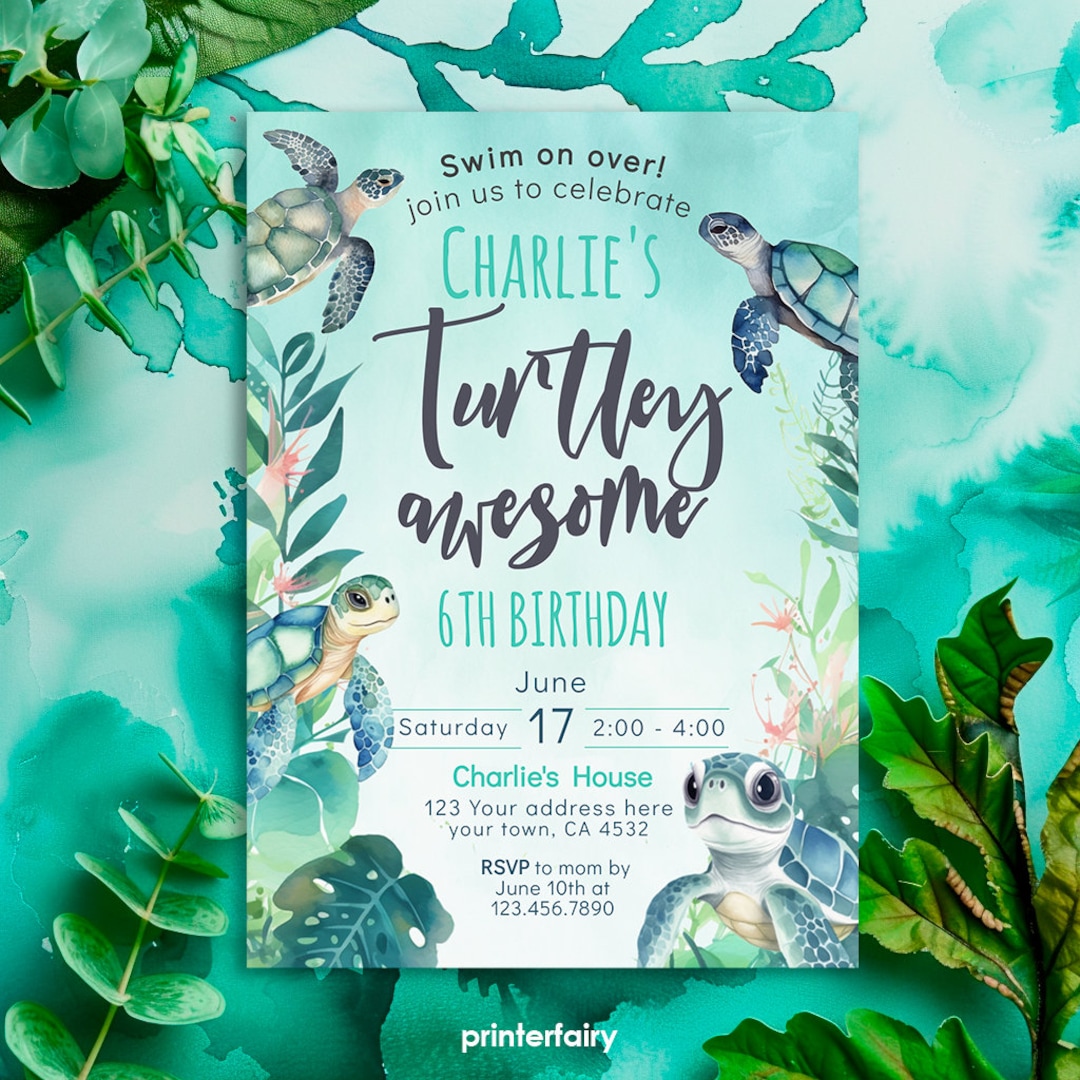 Sea Turtle Birthday Invitation, Under the Sea Editable Party Invite ...
