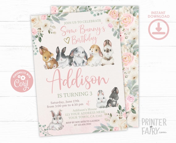 Bunny Birthday Invitation, Some Bunny Editable Invitation, Pet Adoption ...
