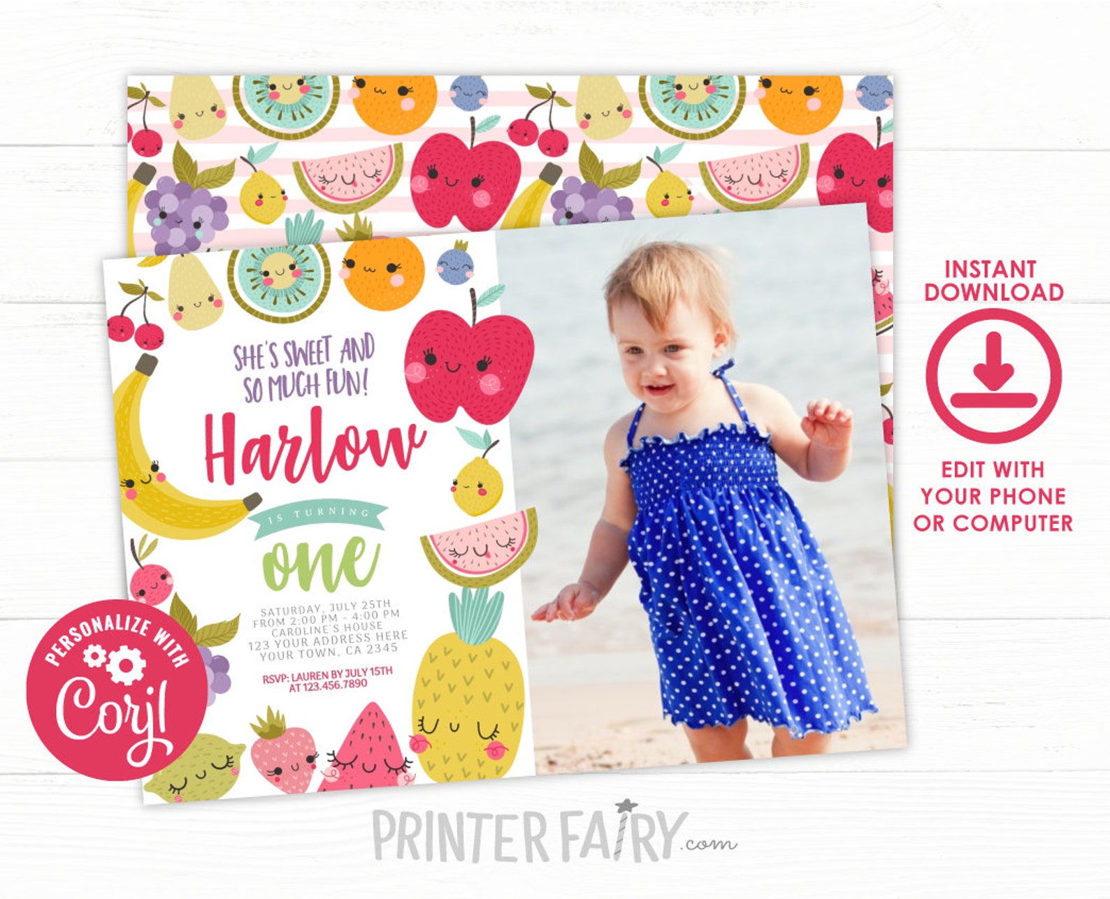 Tutti Frutti Birthday Invitation, Summer Party, Editable (digital ...