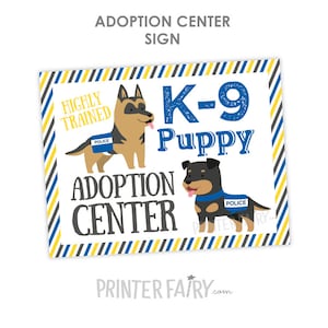 K9 Puppy Adoption Sign and Certificate, Police Birthday Party (instant ...