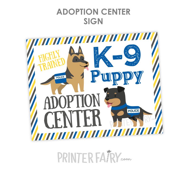 K9 Puppy Adoption Sign and Certificate, Police Birthday Party (instant ...