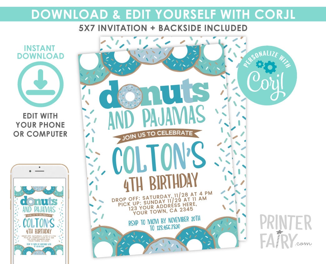 Donuts and Pajamas Birthday Invitation Donut Invitation - Etsy