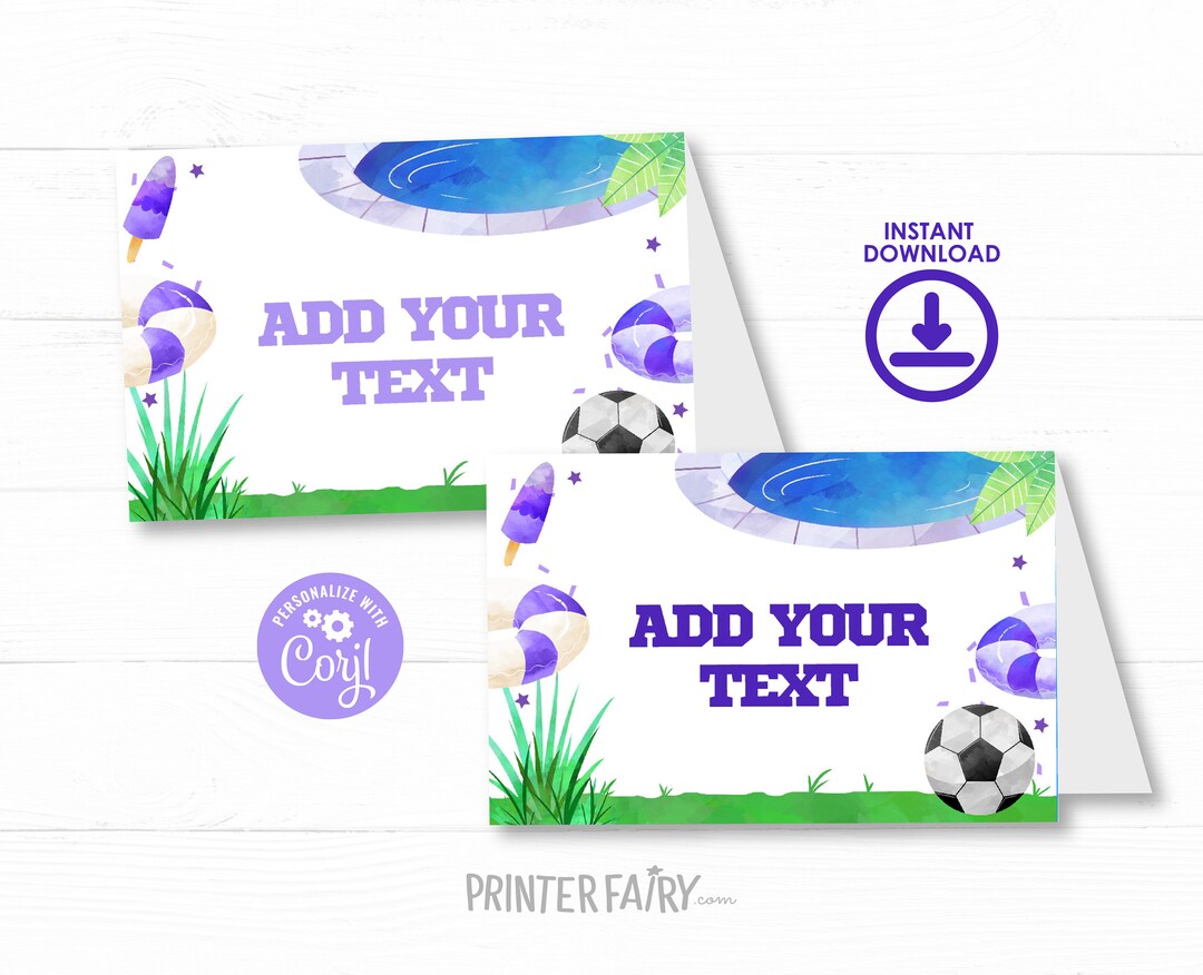 Soccer Pool Birthday Party Food Tents, Editable, Sports Summer Pool ...