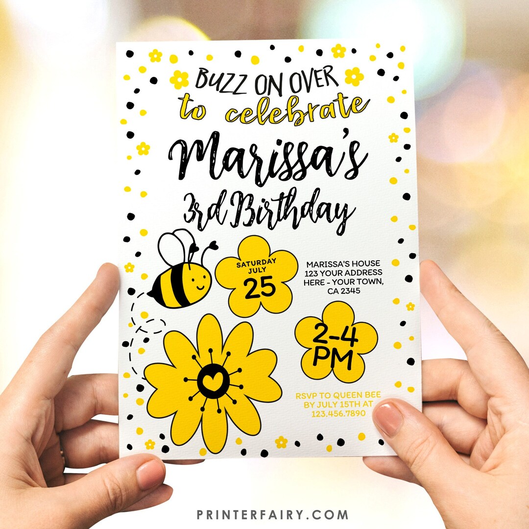 Bee Birthday Invitation, Editable, Honey Bee Invitation, Bee Birthday ...