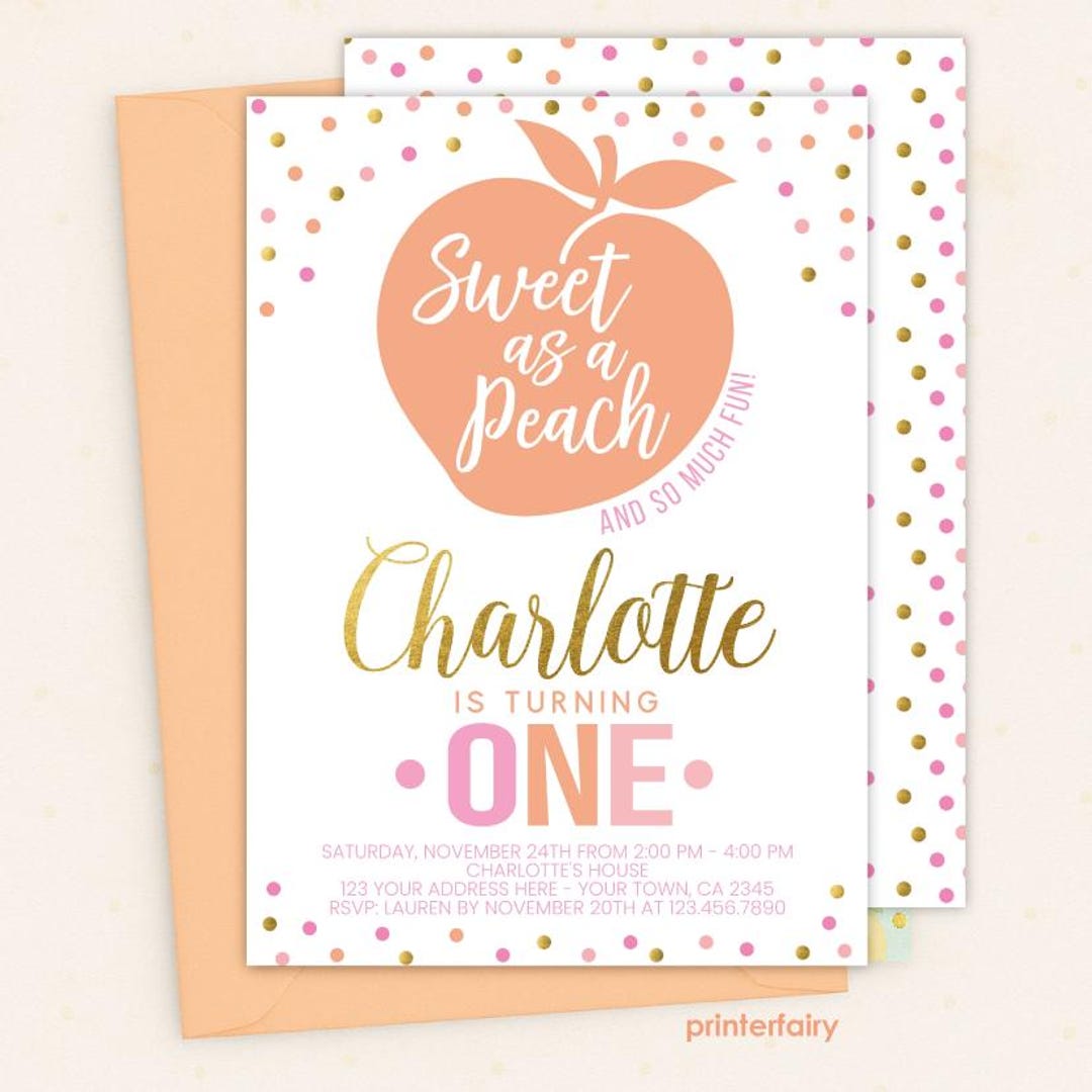Peach Invitation, EDITABLE, Sweet as a Peach Birthday Party, Peach ...