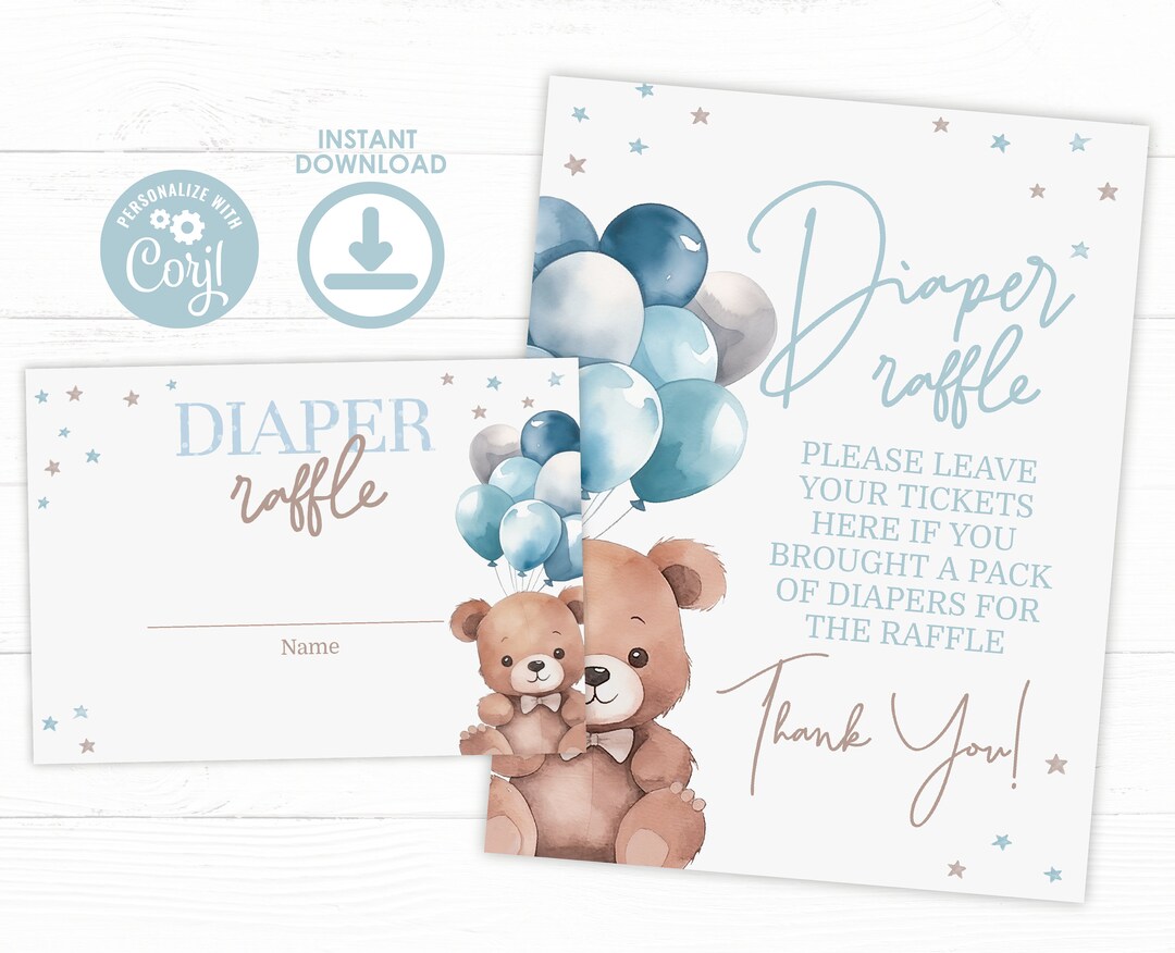 Bear Diaper Raffle, Editable, Teddy Bear Baby Shower Diaper Raffle ...