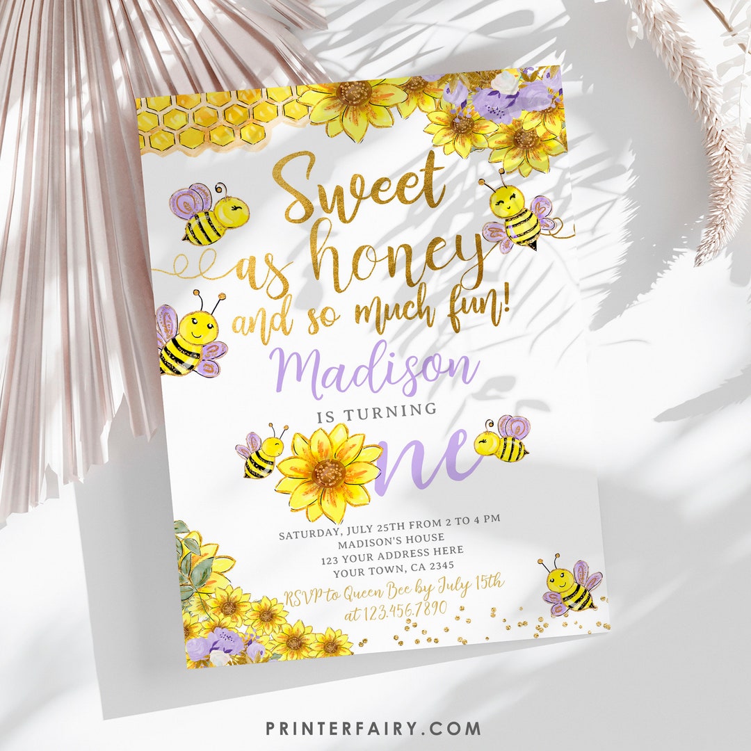 Bee 1st Birthday Invitation, Editable, Honey Bee Invitation, Bee ...