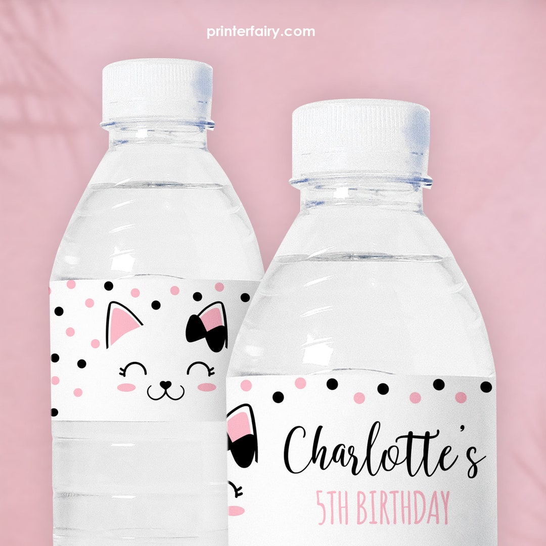 Kitty Cat Water Bottle Labels, EDITABLE, Kitty Birthday Party, Cat ...